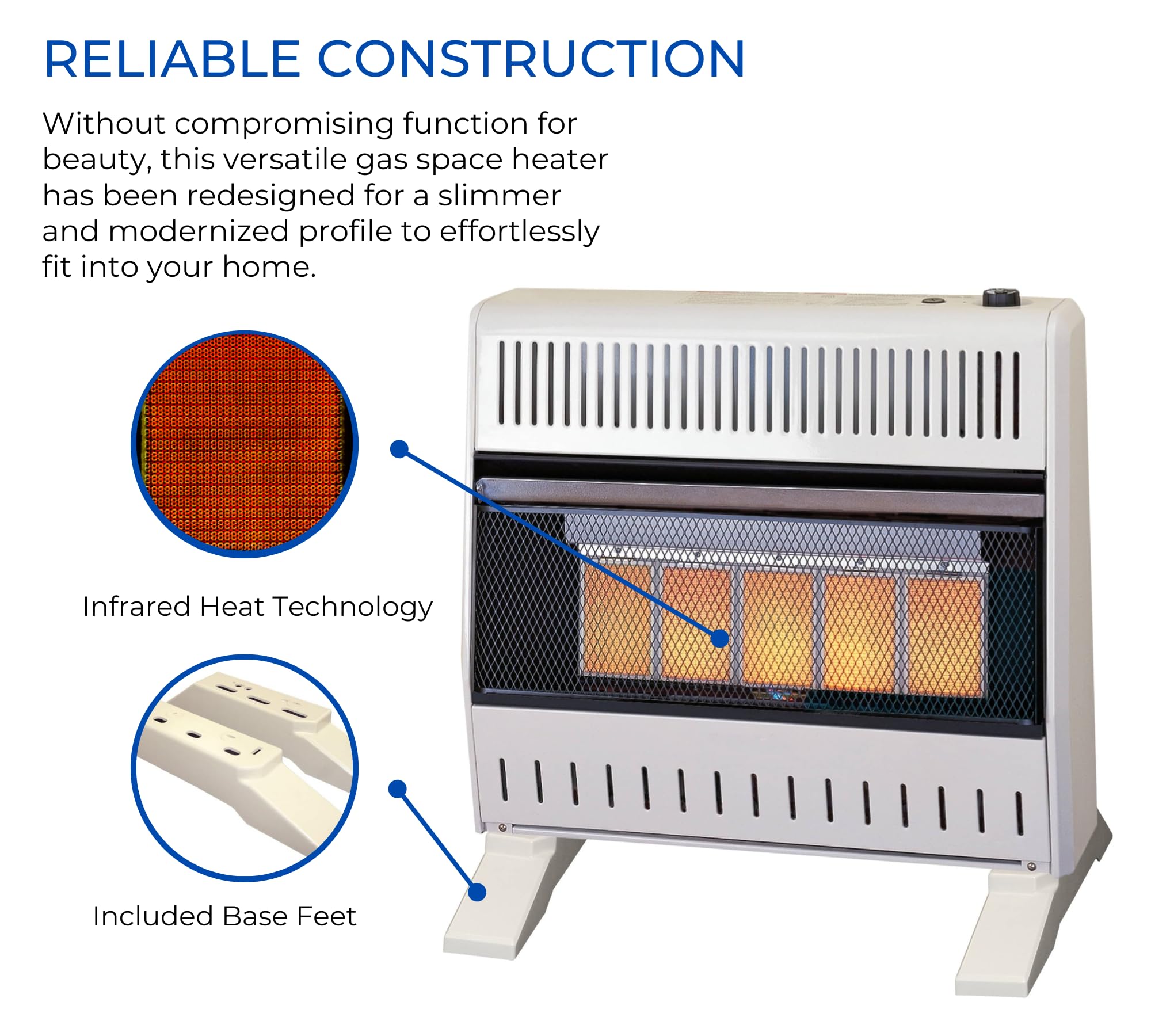 ProCom ML250TPA-B Ventless Propane Gas Infrared Space Heater with Thermostat Control for Home and Office Use, 25000 BTU, Heats Up to 1400 Sq. Ft., Includes Wall Mount and Base Feet, White