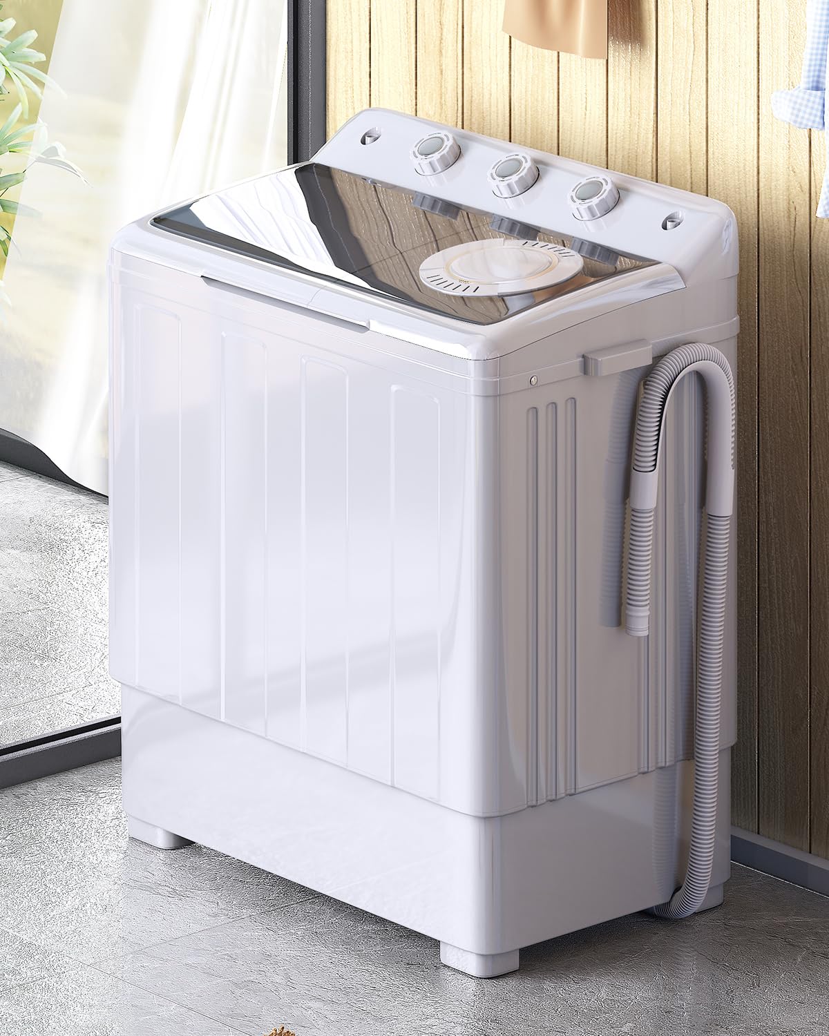 28lbs Portable Washing Machine with Drain Pump, Laundry Compact Washer Machine, Twin Tub Washing Machine, Washer and Spiner Machine for Dorms, Apartments, RVs (Grey)