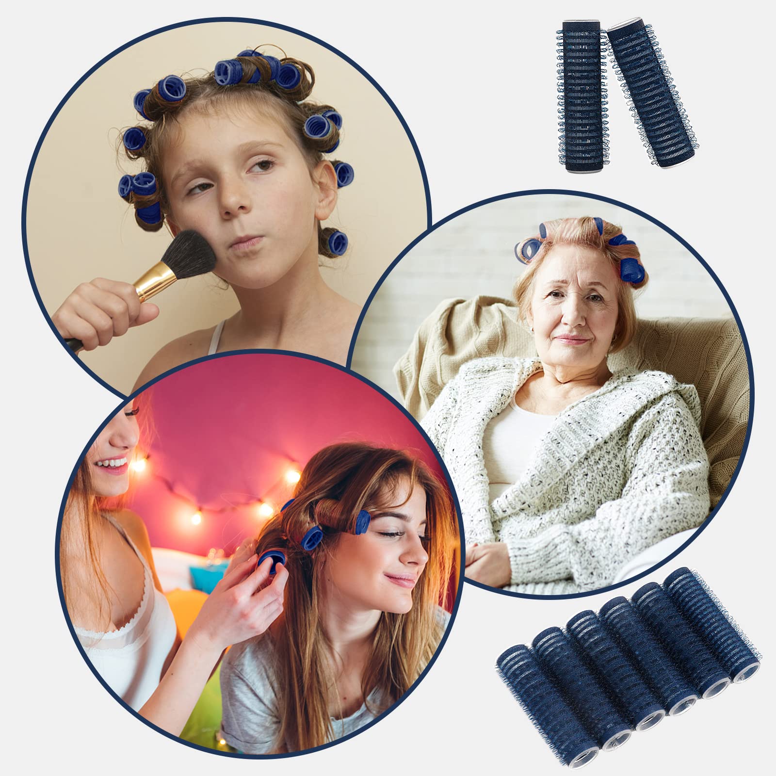 36 PCS Hair Rollers, Small Size Self Grip Hair Curlers Hair Dressing Tool, Salon Curly Style Hair Rollers for Short Hair, 0.6 Inch Navy Blue