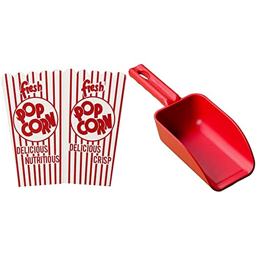 44e Open Top Popcorn Boxes (Pack of 50ct) & Vikan Remco 63004 Color-Coded Plastic Hand Scoop - BPA-Free Food-Safe Kitchen Utensils, Restaurant and Food Service Supplies, 16 oz, Red