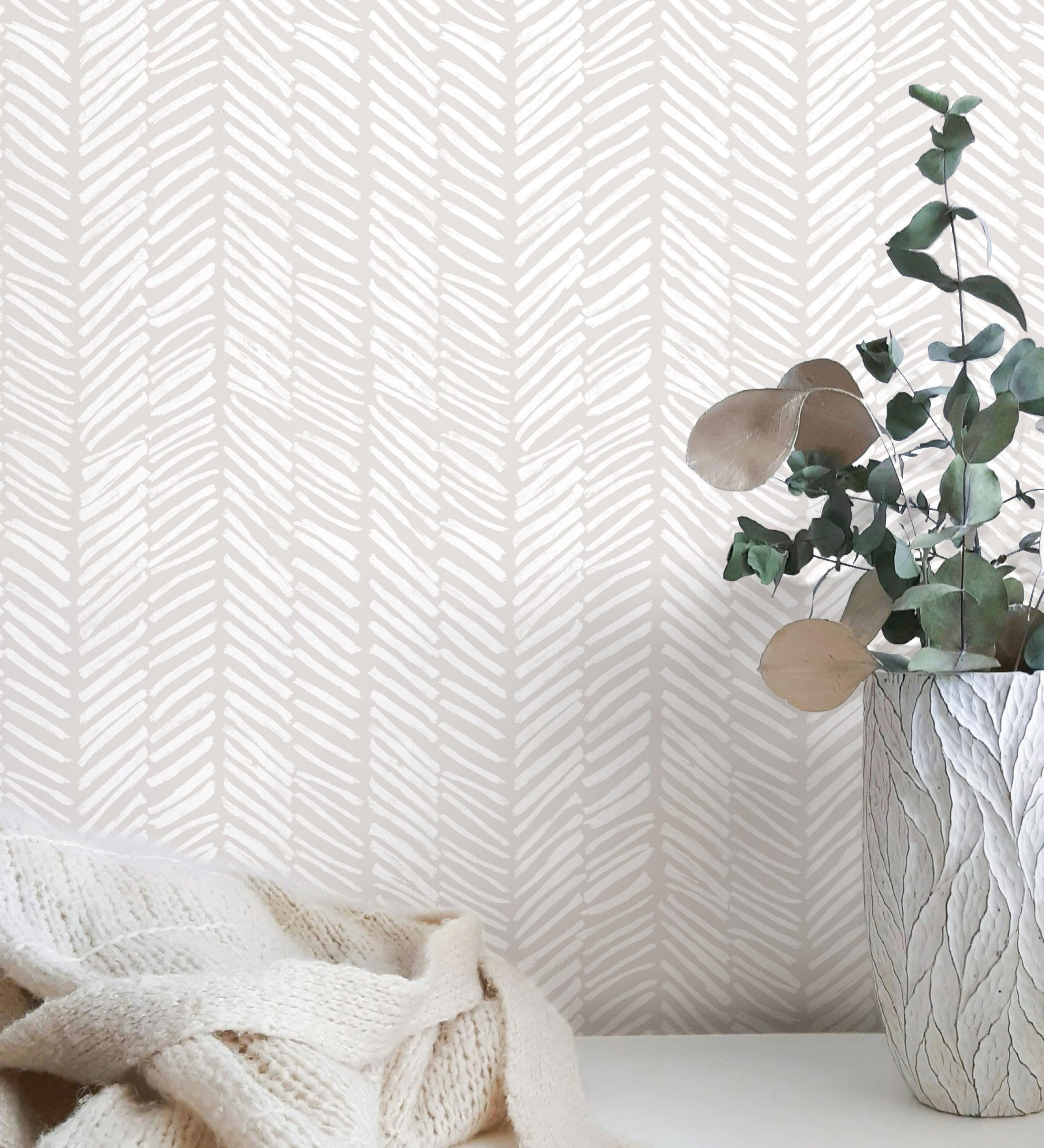 MelunMer Modern Peel and Stick Wallpaper Boho Contact Paper for Cabinets Stripe Wallpaper Line Self-Adhesive Wallpaper Removable Wallpaper for Bathroom Bedroom Shelf Liner Beige Waterproof 78.7"x17.3"