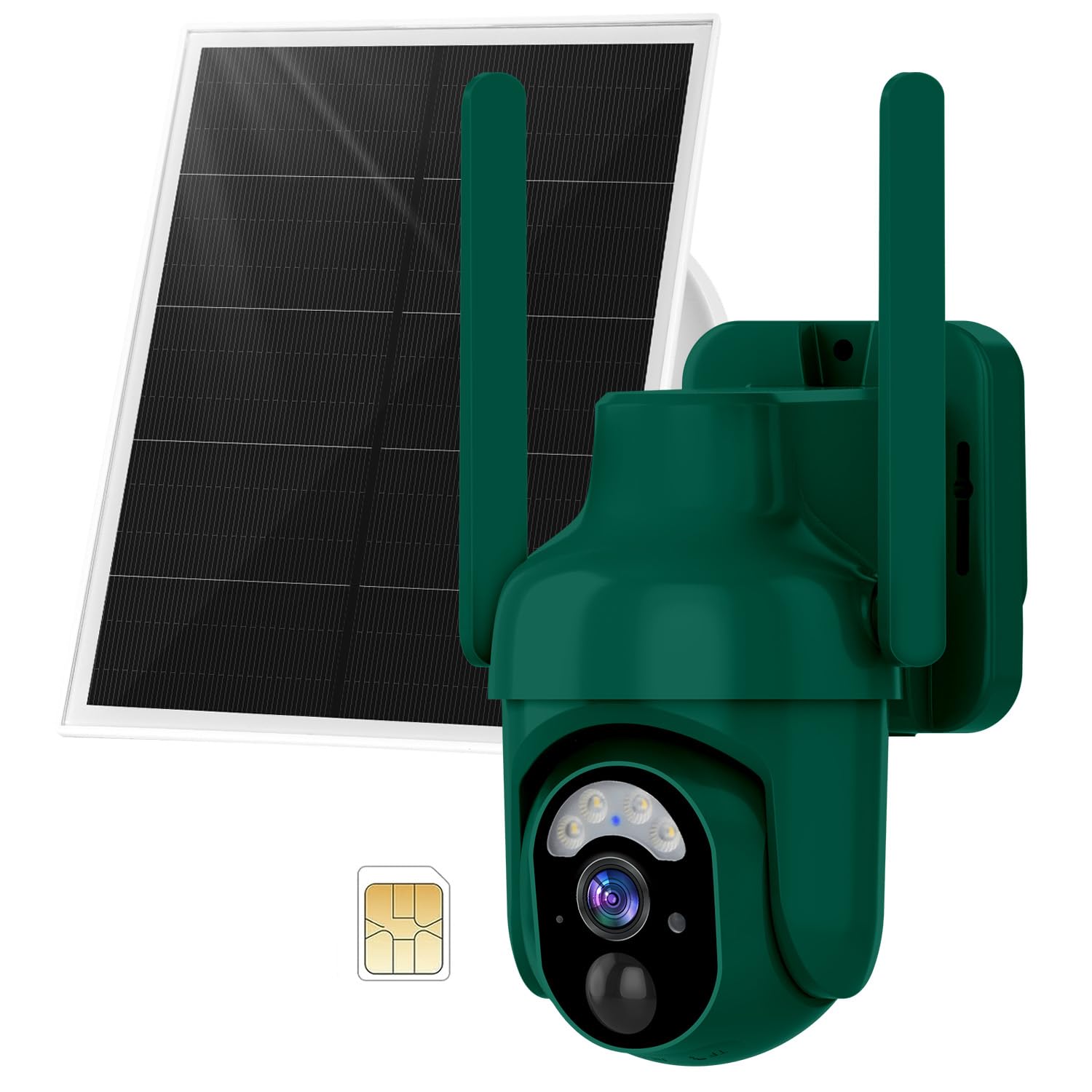 4G LTE Cellular Security Cameras Wireless Outdoor With SIM Card No WiFi 2K 360° View Solar Battery Powered Cameras for Home Security Color Night Vision Motion Detection IP65 SD/Cloud Storage (Green)