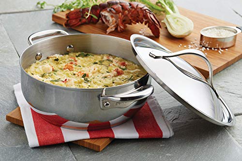 Anolon Nouvelle Stainless Steel Frying Pan/ Fry Pan/ Saute Pan/ Chefpan with Lid - 4 Quart, Silver