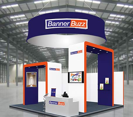BANNER BUZZ MAKE IT VISIBLE Tapered Circle Fabric Hanging Ceiling Banner Sign Single Side Printed Outside for Trade Show Display (15' X 4')