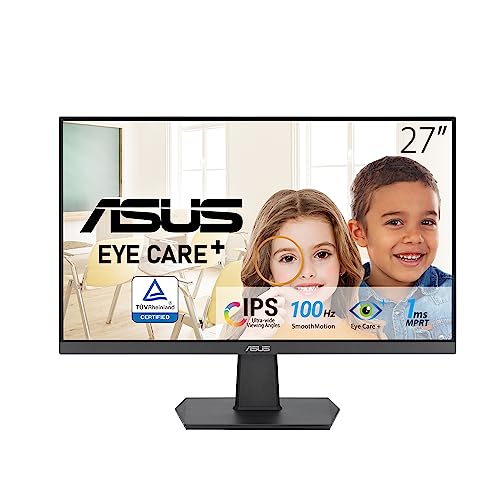 ASUS 27 Inch Monitor - 1080P, IPS, Full HD, Frameless, 100Hz, 1ms, Adaptive-Sync, for Working and Gaming, Low Blue Light, Flicker Free, HDMI, VESA Mountable, Tilt - VA27EHF,Black