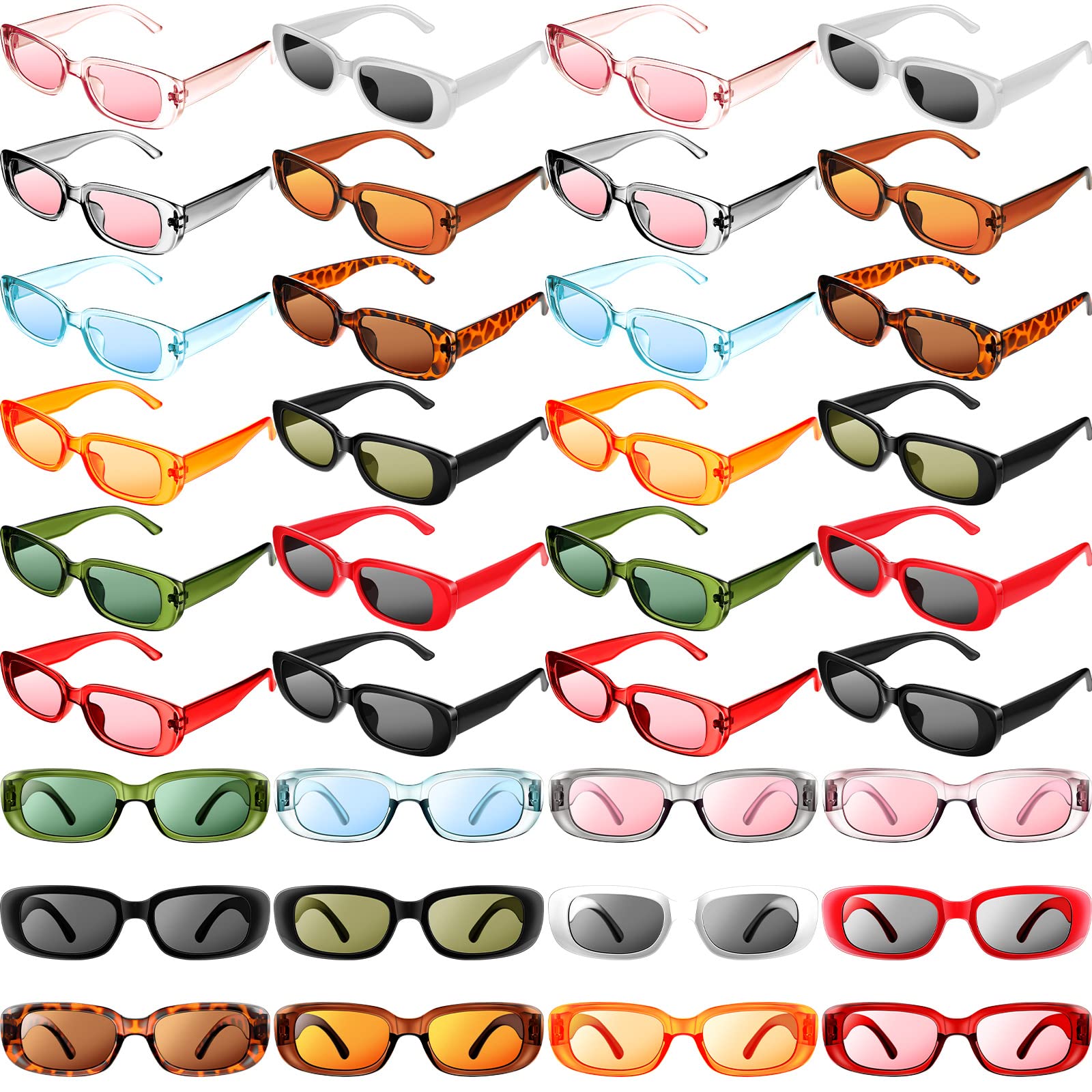 36 Pcs Womens Rectangle Sunglasses Retro Trendy Glasses Vintage Sunglasses Driving Sunglass 90s Eyewear for Girl Men (Multi Colors)