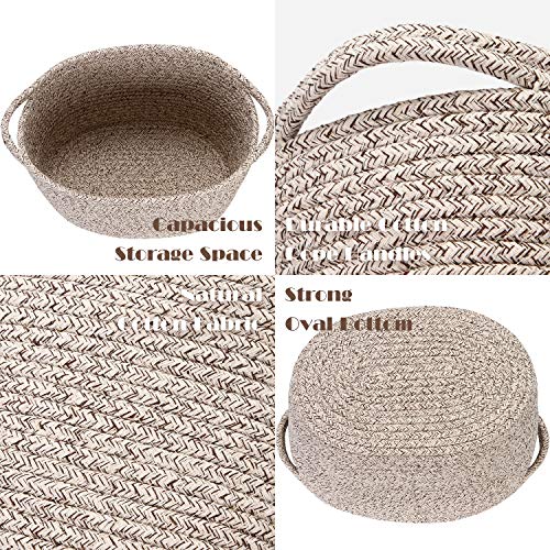 Sea Team Oval Cotton Rope Woven Storage Basket with Handles, Diaper Caddy, Nursery Nappies Organizer, Baby Shower Basket for Kid's Room, 14.2 x 9 x 11.4 Inches (Medium Size, Mottled Brown)