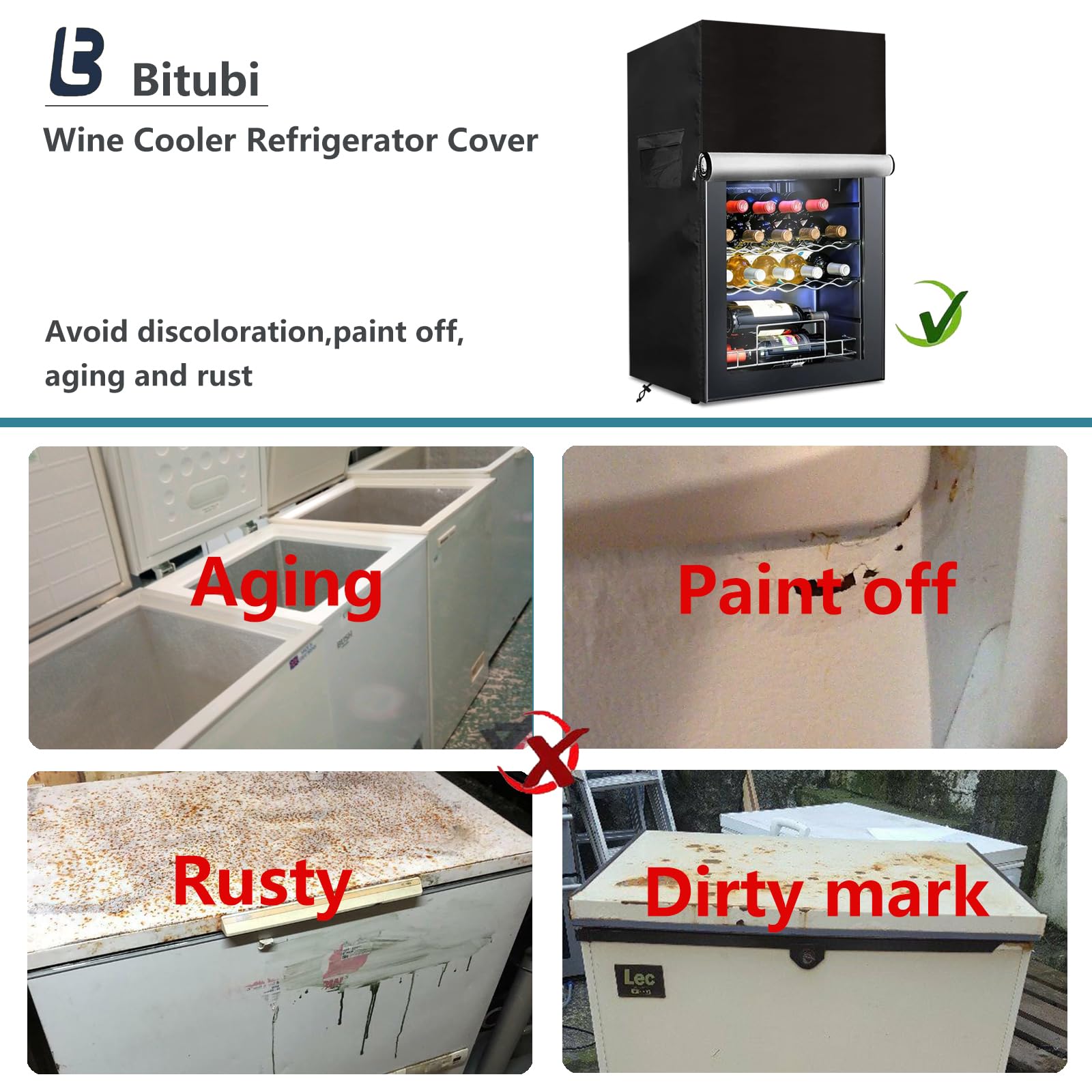 Bitubi Wine Cooler Refrigerator Cover,Outdoor Fridge Cover β Waterproof, Dustproof, Sun-Proof, 20" W x 20" D x 33" H. Suitable for most 32-36 Bottle Beer or Wine Mini Fridge (Black)