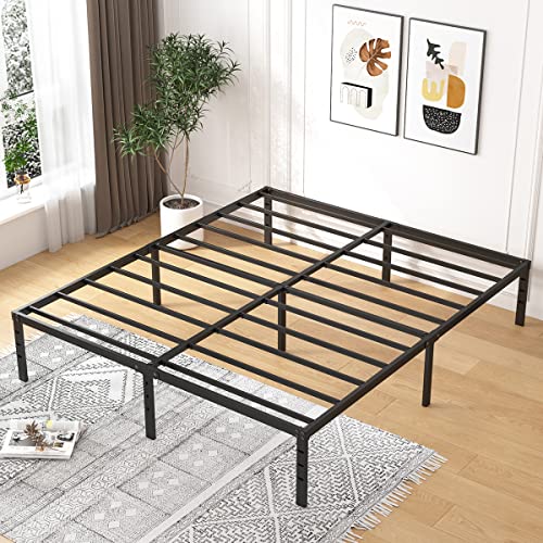 ALDRICH 18 Inch Metal California King Size Bed Frame - Black Basic Anti Squeak Steel Slats Cali Platform, Easy Assembly Heavy Duty Noise Free Cal Bedframes, No Box Spring Needed