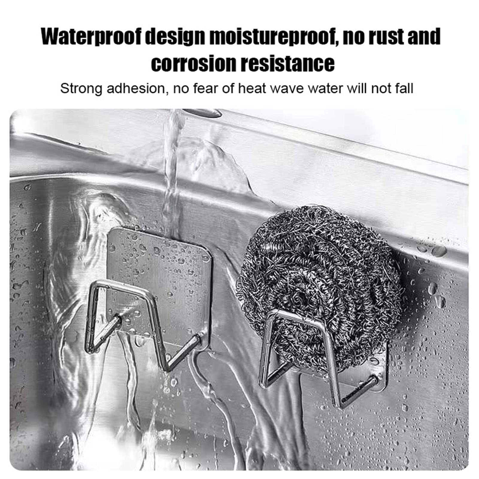 4Pcs Sponge Holders for Kitchen Sink,Strong Adhesive Small Sponge Holder,Stainless Steel Rustproof Waterproof Kitchen Sink Caddy Save Sink Space,Quick Drying(silver)