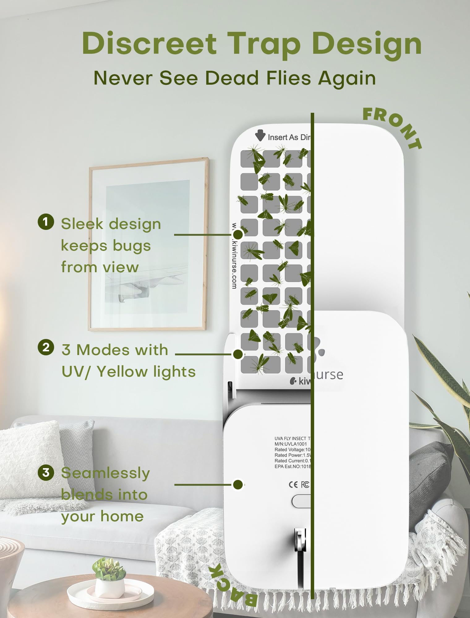 Kiwinurse Fruit Fly Traps for Indoors (2 Traps + 8 Glue Cards), Gnat Traps for House Indoor, Fly Traps Indoor for Home with Flying Insect Trap Refills
