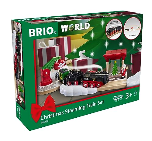 BRIO World – 36014 Christmas Steaming Train Set | 27-Piece Kid-Friendly Set | Age 3+ Compatible | FSC-Certified Beech Wood | Complements All BRIO Railway Sets & Accessories | Multicolor