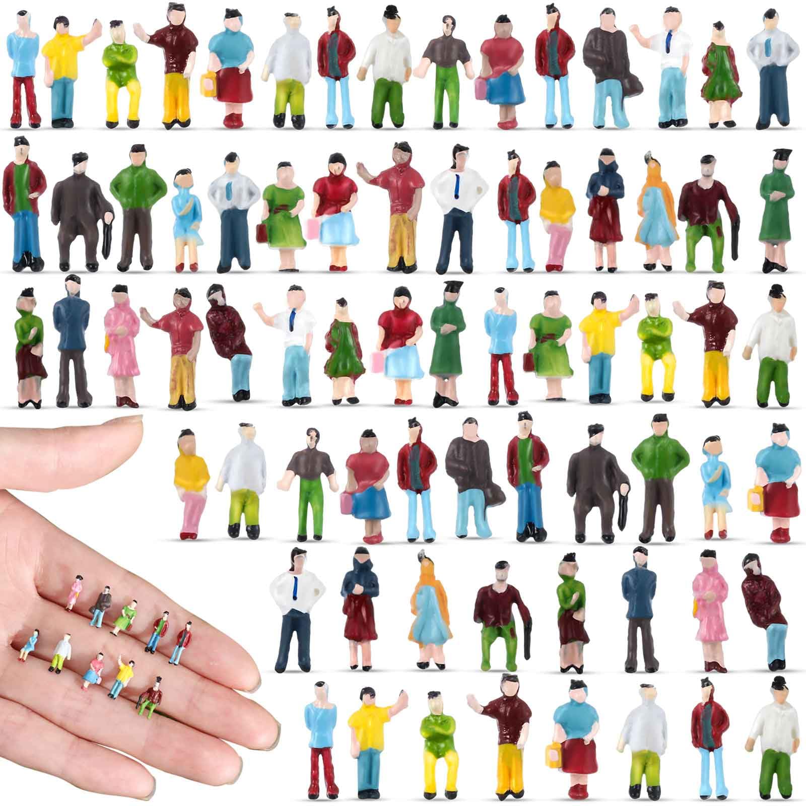 Harrycle 100 Pcs Mini People Figurines 1: 150 Scale Architectural Painted Tiny People Model Sitting and Standing Plastic Miniature People Assorted Poses Model Trains for Miniature Scenes
