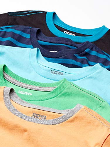 Amazon Essentials Boys' Short-Sleeve T-Shirts (Previously Spotted Zebra), Pack of 5, Multicolor/Monsters/Stripe, Medium
