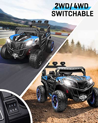 ANPABO 24V 4WD Ride on Car Truck w/Remote Control, 2WD/4WD Switchable Kids UTV, 4 Shock Absorbers, 19" Spacious Seat, Soft Start, Music Player, Electric Car for Kids Ages 3+ -Blue…