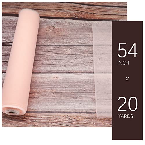 54" by 20 Yards Tulle Fabric Rolls Blush Tulle Ribbon Tutu Spool Bolt for DIY Wedding Decoration Baby Shower Tutu Skirt Gift Wrapping Large Matte Tulle, Roll Packaging (Blush)