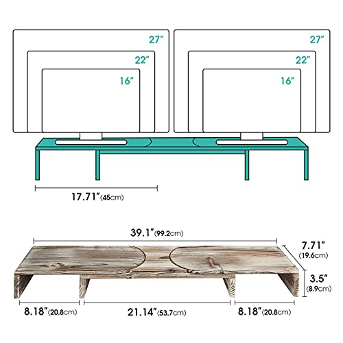 J JACKCUBE DESIGN Rustic Wood Dual Monitor Stand with Adjustable Angle Riser 2 Monitors Office Desk Organizer Computer Table top Screen Shelf for PC TV Laptop - MK547A