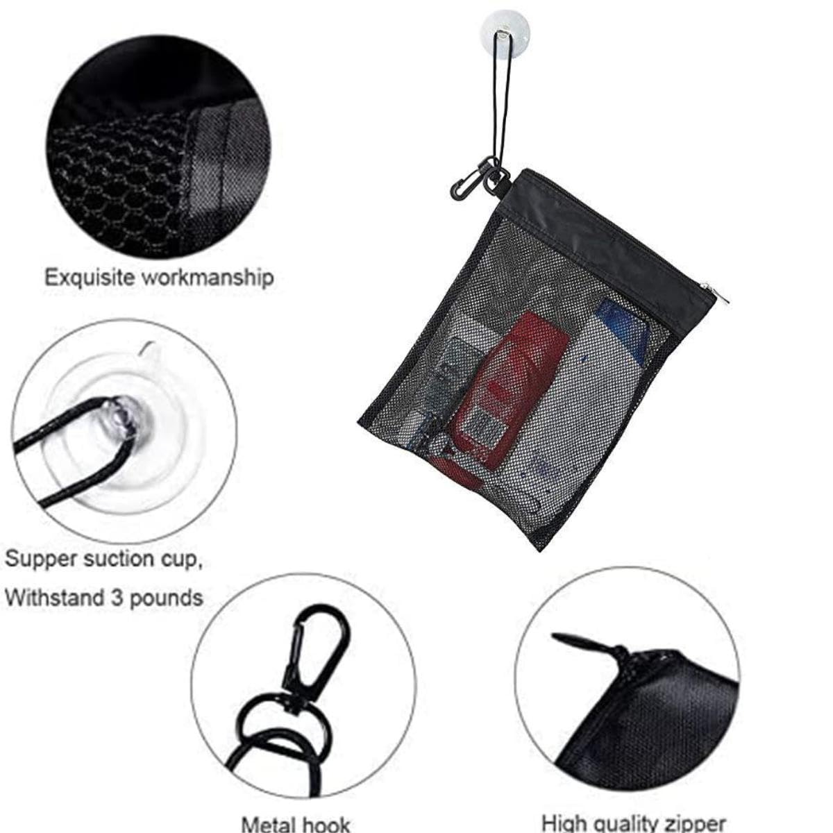 VUFVOID Shower Bag Tote, Mesh Shower Bag ,Portable Organizer, Compact and Lightweight With Suction Cup, Cord for Hanging, Zipper and Drawstring Pouch(12”L x 9”W, 14”L x 10”W)