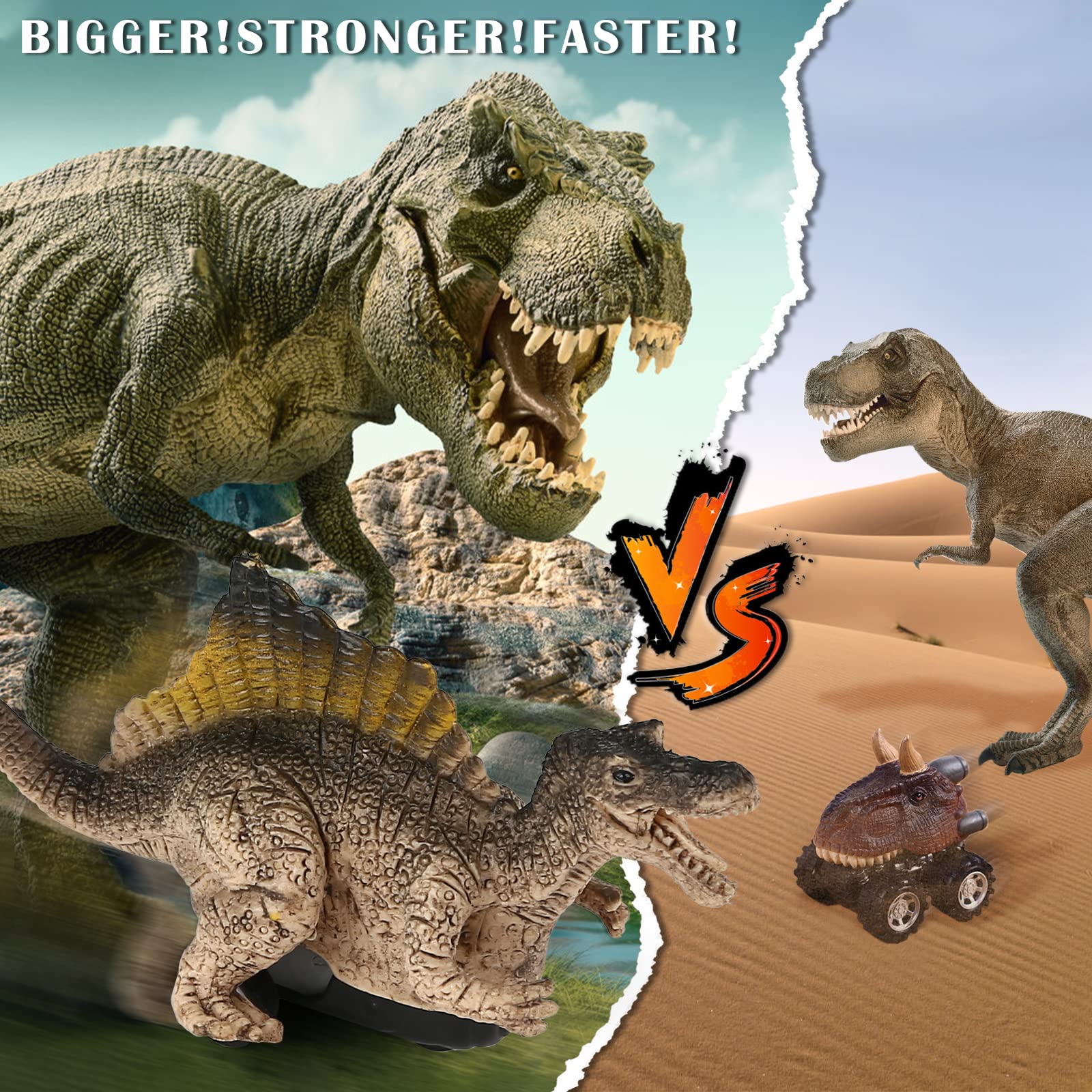 LIHAO 6 Pack Easter Eggs Dinosaur Toys Pull Back Cars for Easter Egg Hunt, Easter Basket Stuffers Fillers Kids Party Favors