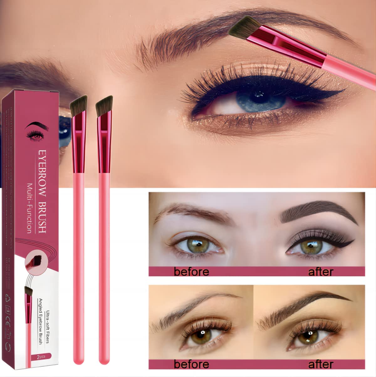 4D Hair Stroke Brow Stamp Brush, Eyebrow Hair Stroke Brush, Multifunction Ultra-thin Angled Realistic Eyebrow Brush for Powder, Cream, Gel and Wax (Light brown)
