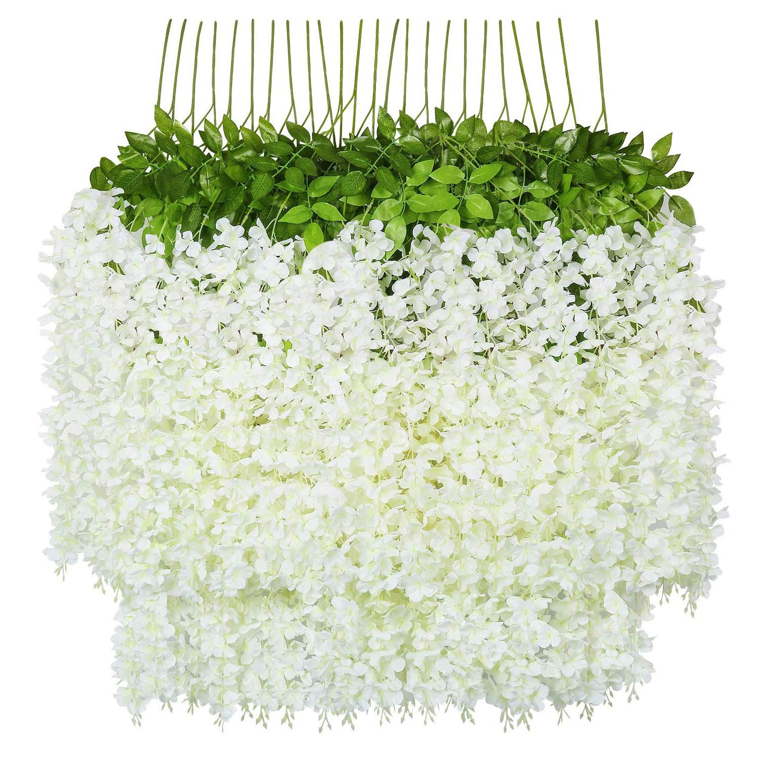 AUVOTTOKA 24-Pack 3.6 Feet/Piece Artificial Flowers Fake Wisteria Garland Hanging Wisteria Silk Flowers for Home Garden Weddings Party Decor (White)