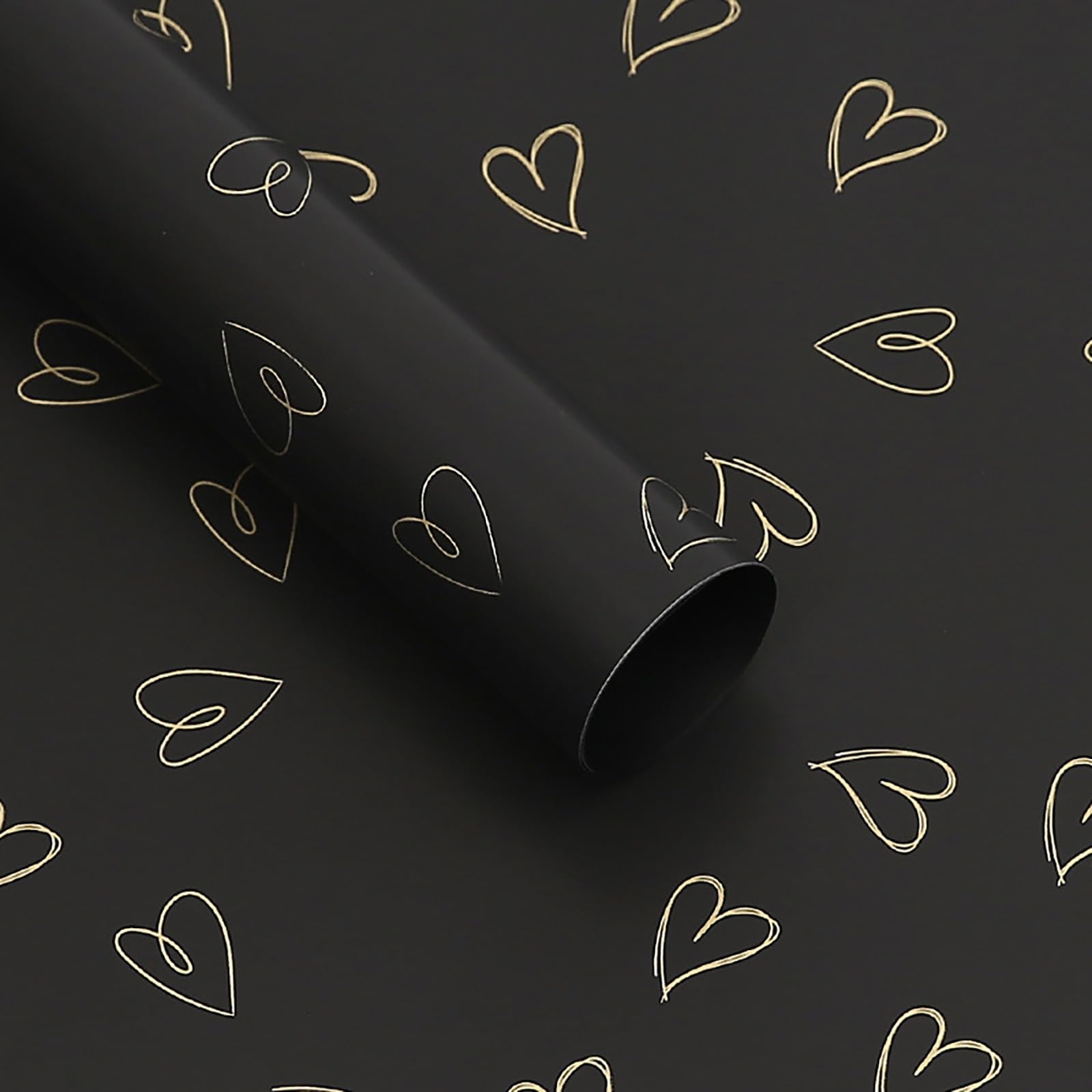 MLSG 20 Sheet Solid Color Heart Wrapping Paper - Waterproof Floral Bouquet Wrapping Paper, Florist Supplies Packaging Paper for Wedding Birthday Gift Wrap Paper (Black Gold)