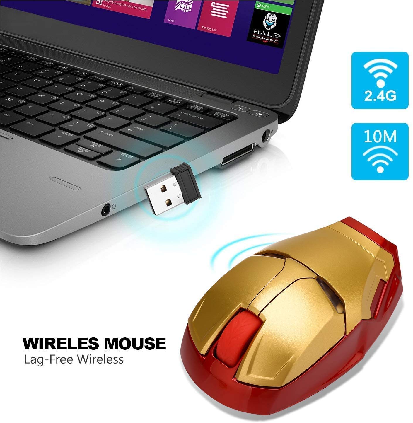 Wireless Mouse 2.4G Full Size Wireless Optical Mice with Nano USB Receiver, 3 Adjustable DPI Levels, 3 Buttons for Notebook, PC, Laptop, Computer (Gold)