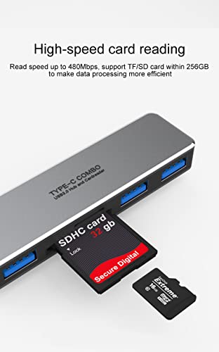 5 in 1 Dongle USB C Hub Adapter with USB 3.0 Ports SD TF Card Readers for Laptops Fast Charging (Silver)