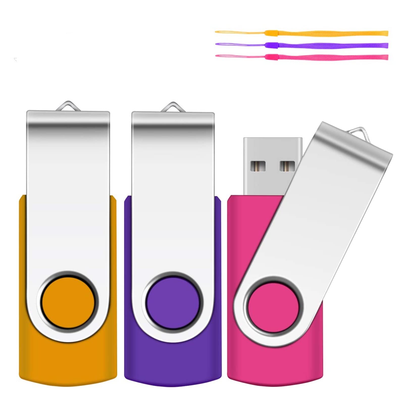 2GB USB Flash Drives, SRVR 3 Pack USB 2.0 Thumb Drives, USB Memory Stick Jump Drive Zip Drives Pen Drive with Lanyards Metal Swivel (3 Mixed Color with LED Indicator)
