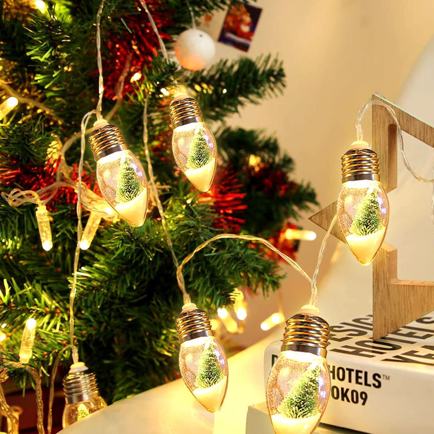 HFXXAD Christmas Tree Snow Globe String Lights, 10 LED Clear Bulbs Christmas Tree String Lights for Bedroom, Wedding, Table Decoration, Outdoor Garden Party, Home Party Decorate(6.6 FT)