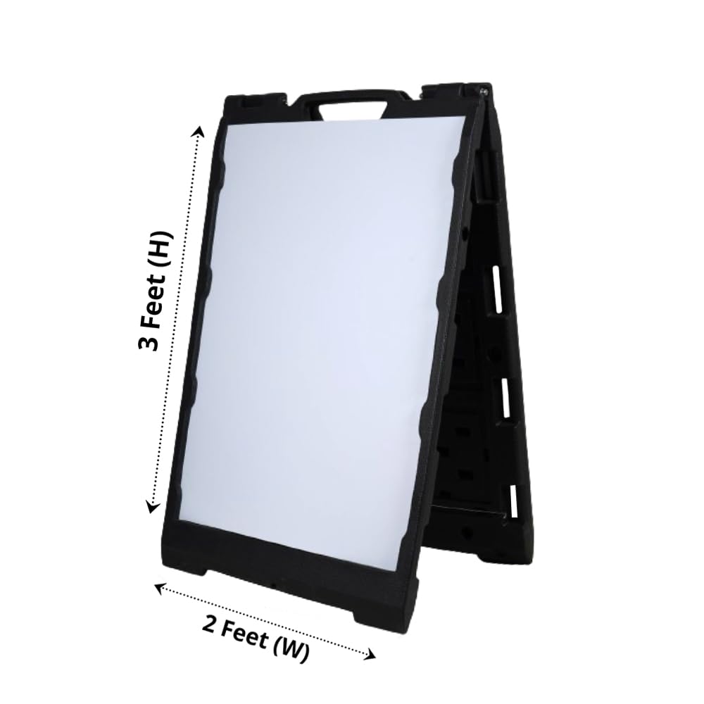 BannerBuzz Premium A-Frame Sidewalk Sign with Dry Erase Surface, Plastic Frame and White Board for Outdoor and Indoor Advertising (2' W x 3' H, White)