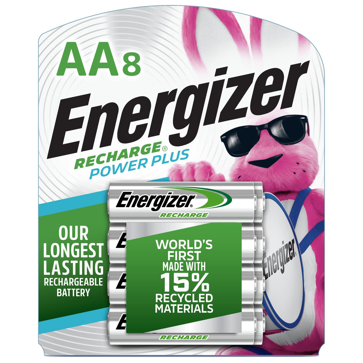 Energizer Rechargeable AA Batteries, Recharge Power Plus Double A Battery Pre-Charged and Rechargeable AA or AAA Battery Charger Set, Includes 8 Pre-Charged AA Batteries Combo Pack