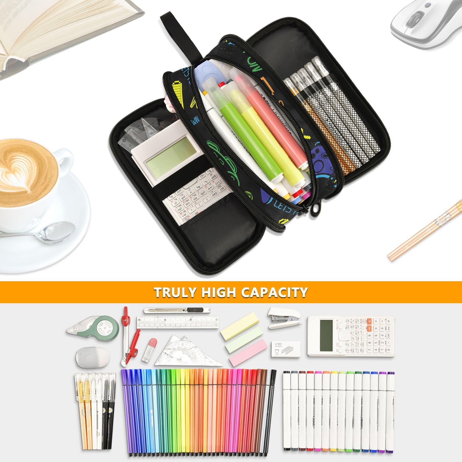 Joysticks Video Game Custom Large Capacity Pen Pencil Case Pouch for Adults Kids Personalized Durable Stationery Bag with Sturdy Zipper & 3 Compartments Pencil Box for Student Teen College Office