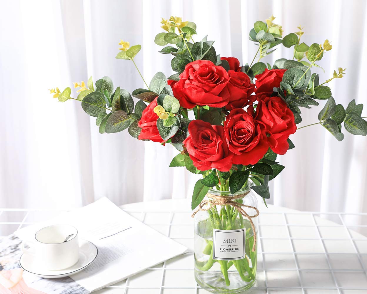 Luyue Artificial Rose Flowers 10 Pack Fake Silk Roses with Long Stems Bridal Wedding Floral Bouquets Home Office Decor-Light Pink