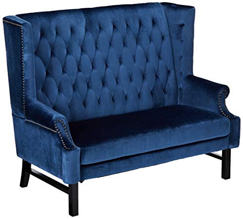 Christopher Knight Home Nolie High Back Tufted Winged Velvet Loveseat, Cobalt / Dark Brown