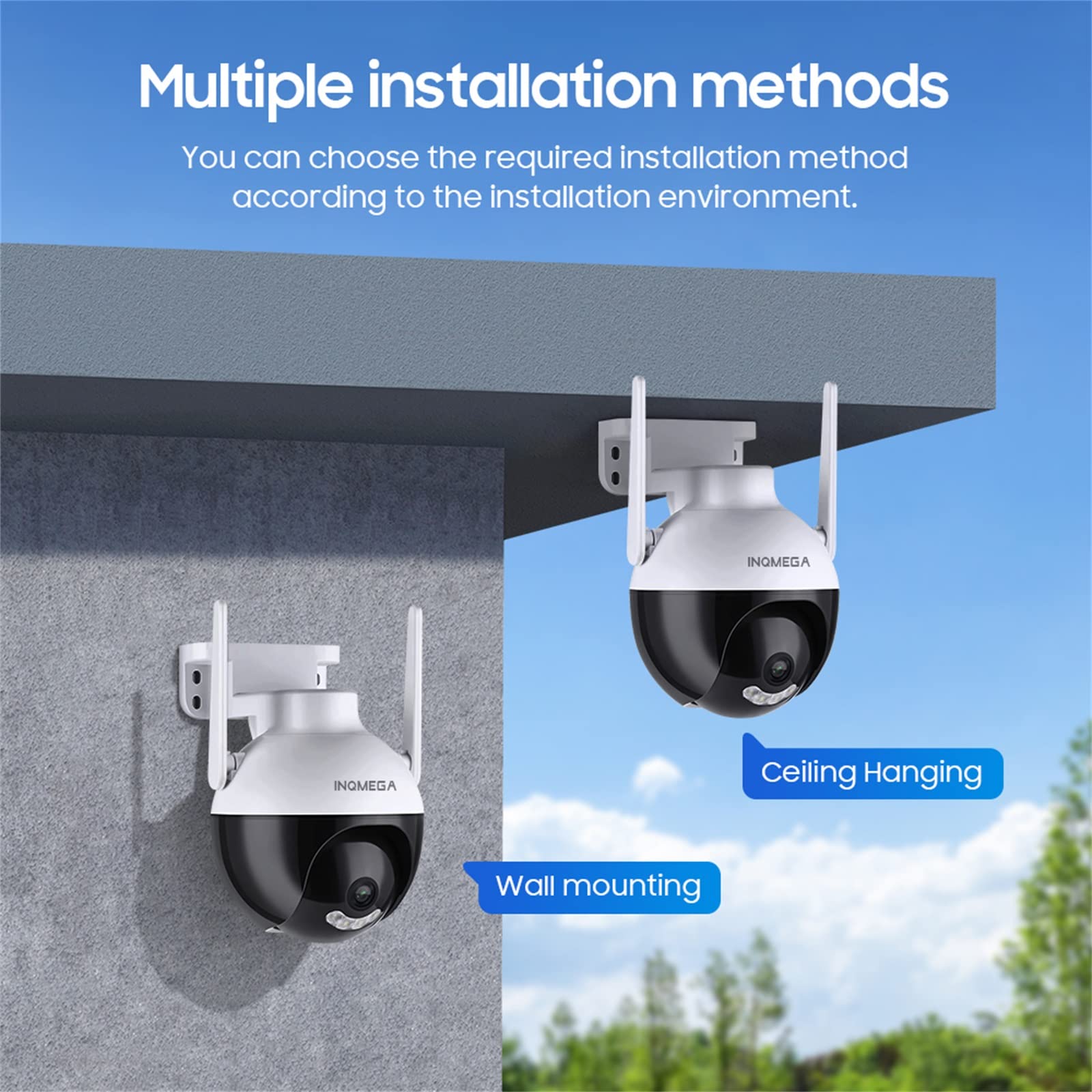 4MP Security Camera Outdoor, PTZ 355°View 1080P Security System 2.4GHZ WiFi Security Cameras Outdoor with Color Night Vision, Motion Detection and Alarm, IP66 Waterproof, 2-Way Talk, 24/7 SD Storage