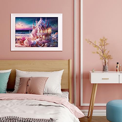 Buewutiry Beach Castle Diamond Painting Kits for Adults Beginner, 16x12 Inch 5D Diamond Art Kits for Adults, DIY Full Drill Diamond Art Craft for Home Wall Art Decor