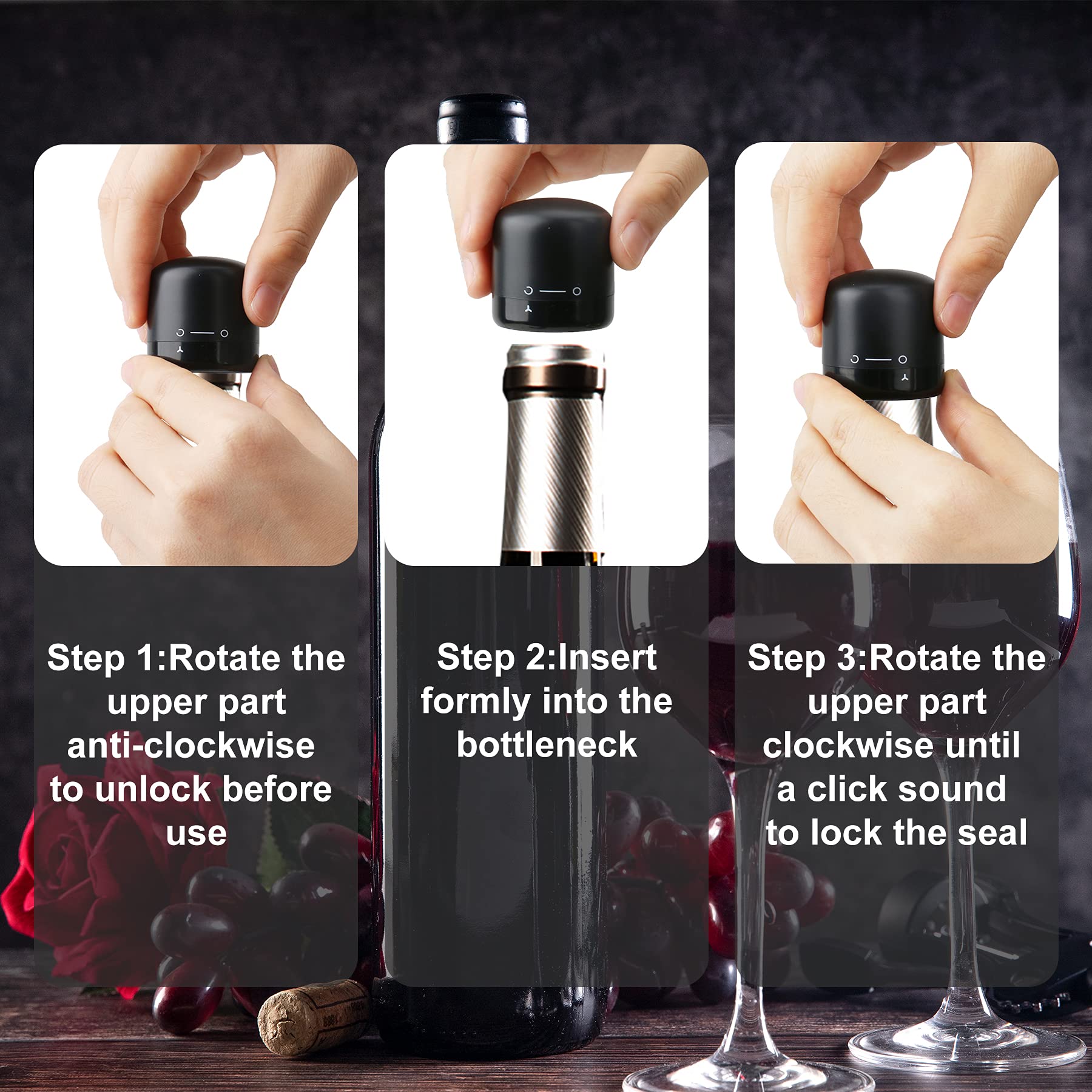 4PCS Wine Stoppers, Reusable Champagne Stoppers,Silicone Wine Stopper, Wine Stoppers for Wine Bottles Bulk, Sivikoze Wine Stoppers for Keep Wine Fresh