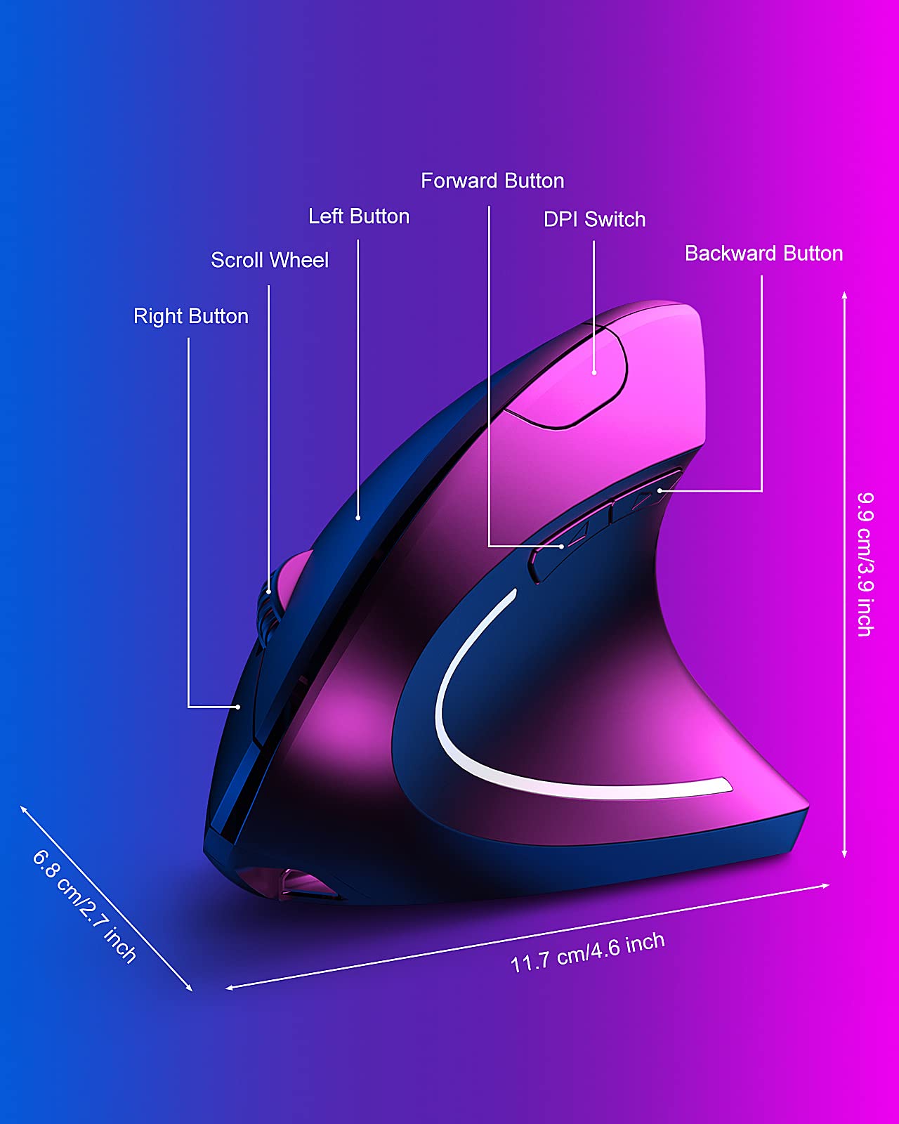 ASOYIOL Ergonomic Mouse Wireless,Rechargeable Vertical Mouse with USB Receiver,6 Buttons 800/1200/1600 Computer Mouse for Laptop PC(Right Hand,Black)