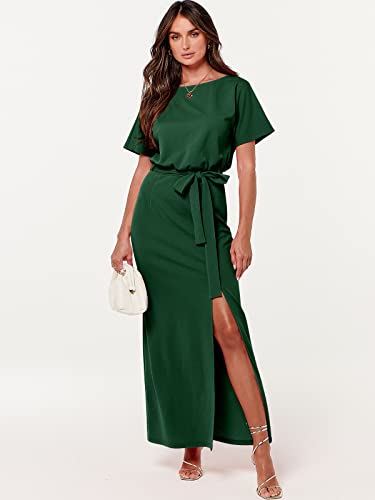 ANRABESS Women's Batwing Sleeve Tie Waist Long Dresses Formal Party Wedding Guest Side Split Maxi Dress A951-shenlv-L