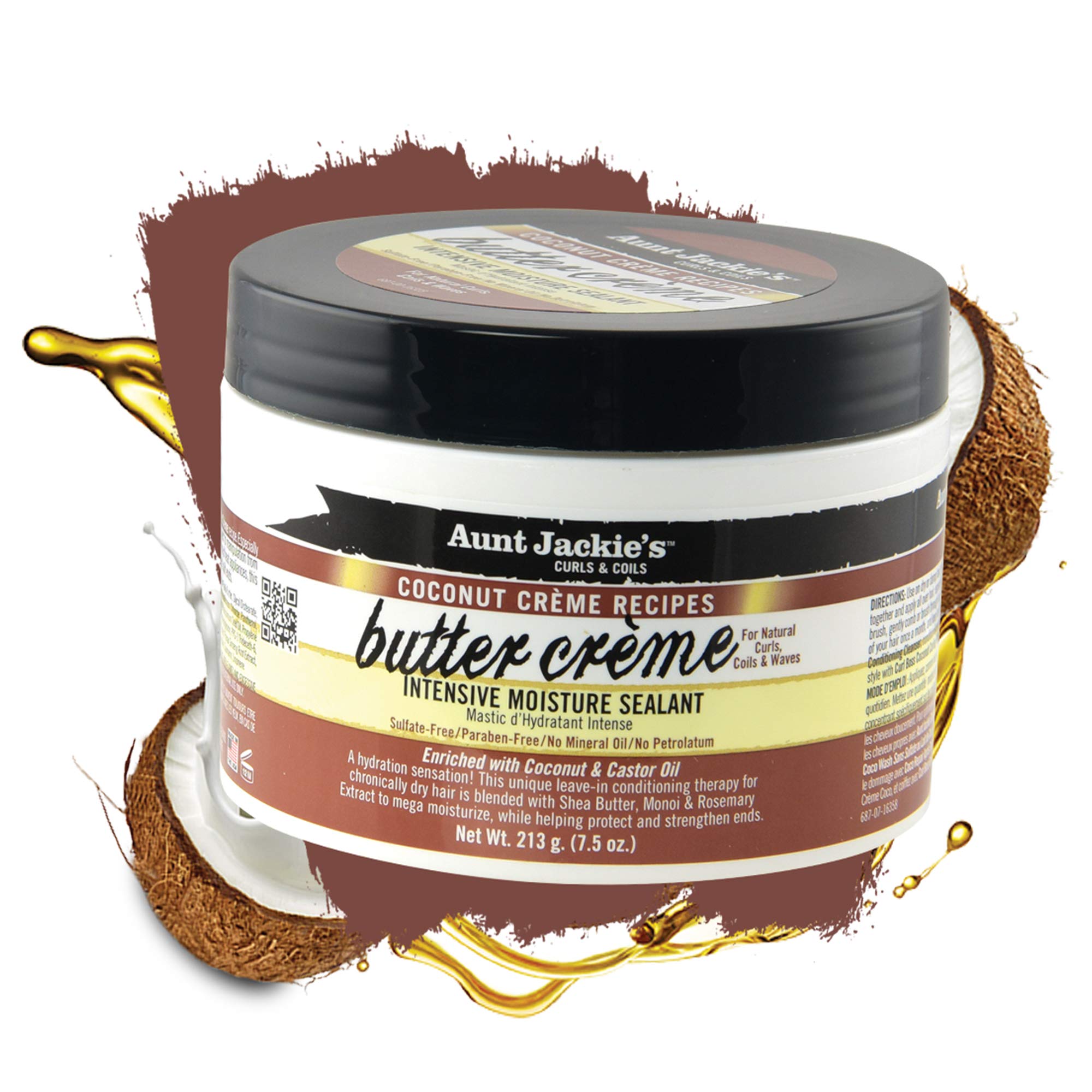 Aunt Jackie's Coconut Crème Recipes Butter Crème Intensive Moisture Sealant, Leave-In Conditioning Therapy for Dry Hair, 7.5 oz