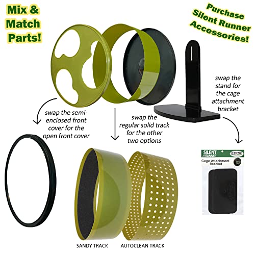 Silent Runner 12" Wide + Cage Attachment + Autoclean Track + Sandy Track - Silent, Fast, Durable Exercise Wheel - Sugar Gliders, Degus, Rats, Hedgehogs, Prairie Dogs & Small Pets