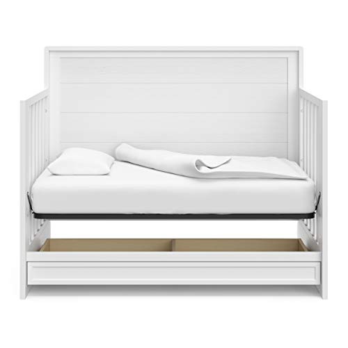 STORKCRAFT Luna 5-in-1 Convertible Crib with Drawer (White) β GREENGUARD Gold Certified, Crib with Drawer Combo, Full-Size Nursery Storage Drawer, Converts to Toddler Bed, Daybed and Full-Size Bed