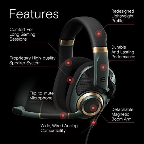 EPOS H6Pro - Open Acoustic Gaming Headset with Mic - Lightweight Headband - Comfortable & Durable Design - Xbox Headset - PS4 Headset - PS5 Headset - PC/Windows Headset - Gaming Accessories (Green)