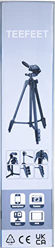teefeet Phone Tripod, 54 inch Light Travel Tripod, with Mobile Phone Holder Adapter/Remote Shutter/Carry Bag for Selfie, Suitable for Video, Live Broadcast, Video Blog, Tiktok (Black)