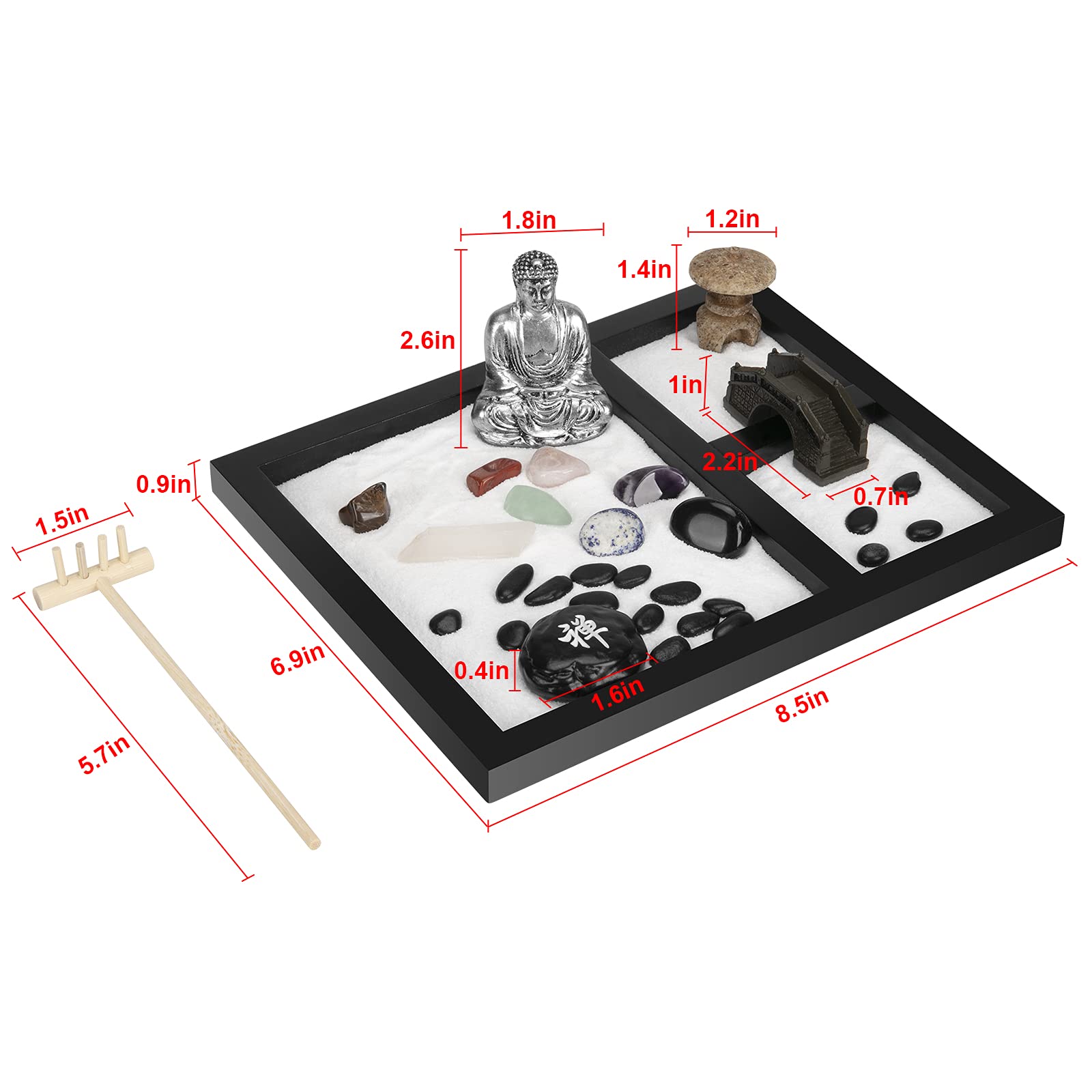 Joyeee Japanese Zen Garden for Desk with Chakra Stones, Desktop Sandbox Zen Tray Meditation Sand Garden for Peace, Holistic Healing, Zen, Deep Relaxation and Mindfulness #1