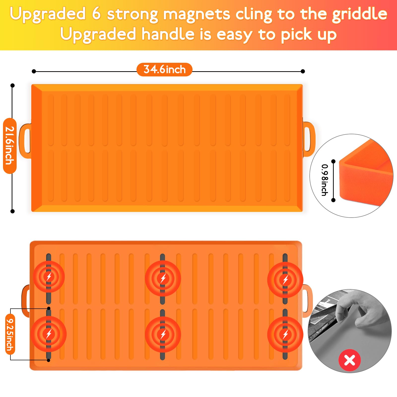36" Silicone Griddle Mat for Blackstone Griddle, Magnetic Heavy Duty Food Grade Silicone Grill Mat with Handheld, All Season Protective Griddle Cover from Rodents, Insects, Debris, and Rust (Orange)