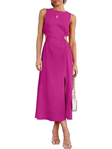 ANRABESS Women's Summer Sleeveless Cutout Maxi Dress Bodycon Slit Beach Wedding Guest Dresses 875meihong-M Rose