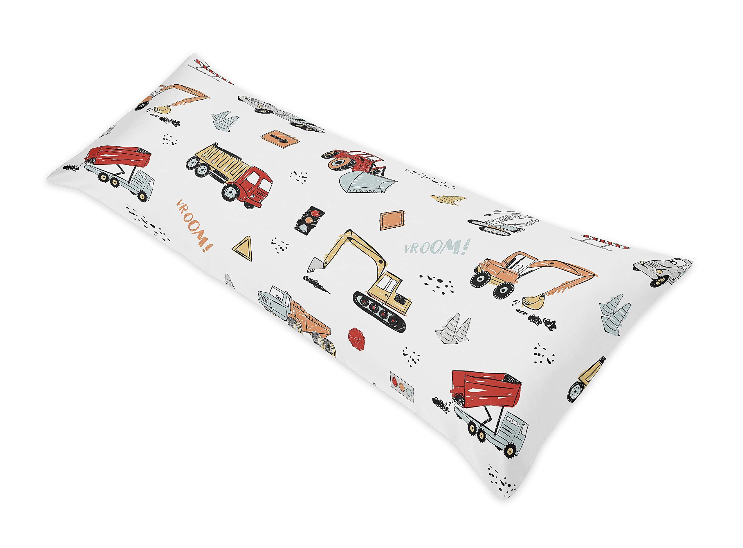 Sweet Jojo Designs Construction Truck Body Pillow Case Cover (Pillow Not Included) - Grey Yellow Orange Red and Blue Transportation