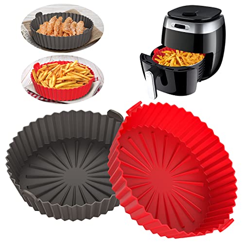 Air Fryer Silicone Pot,2-Pack 9.4 inch Reusable Air Fryer Liners Round Food Safe Non Stick Air Fryer Basket Oven Accessories for Ninja COSORI 6 Qt or Bigger Air Fryer (9.4 ")